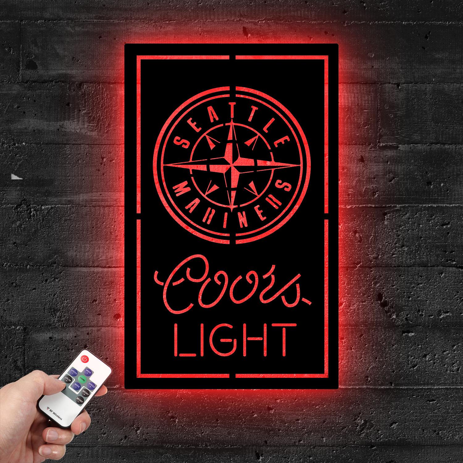 Seattle Mariners Coors Light Metal LED Sign Man Cave Home Bar Wall Art ...