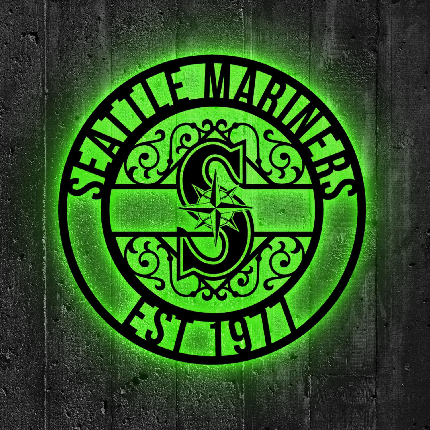 Seattle Mariners Metal Sign LED Light MLB Monogram Wall Art Decor ...