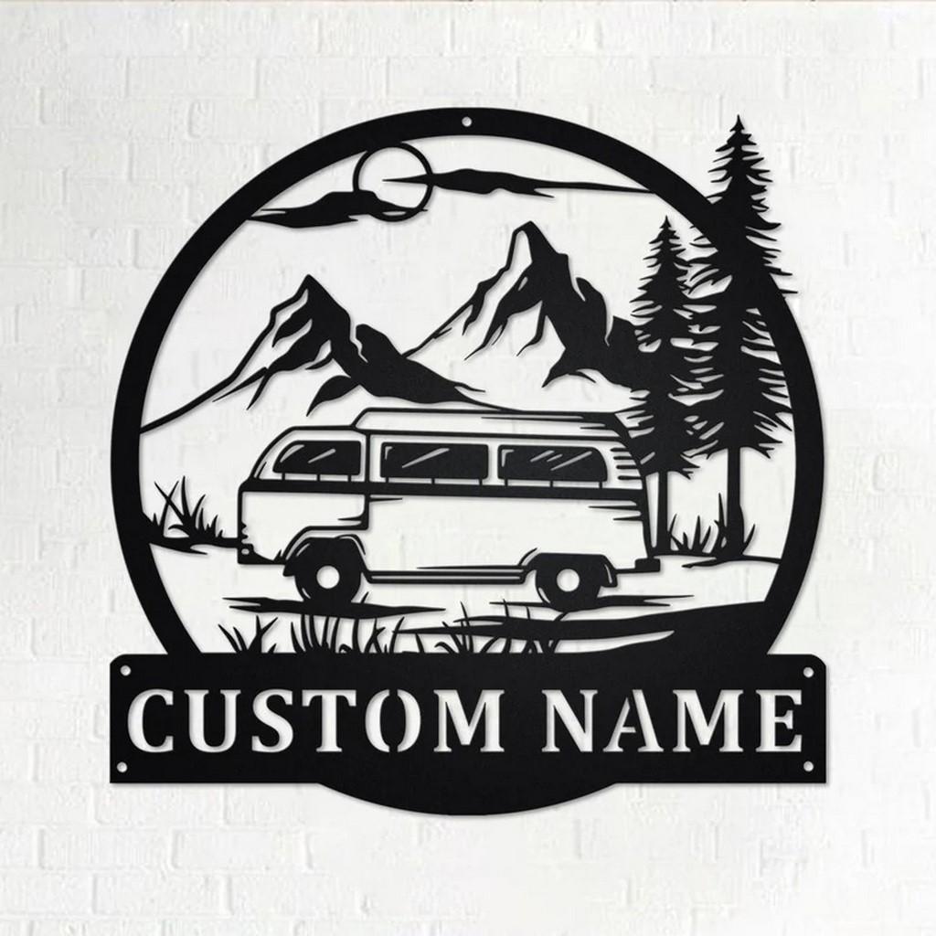 Camper Van Metal Wall Art Personalized Metal Name Sign Camping Signs ...