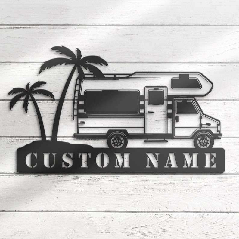 Custom Camping Car Class C Metal Wall Art Hippie Van Name Sign Happy ...