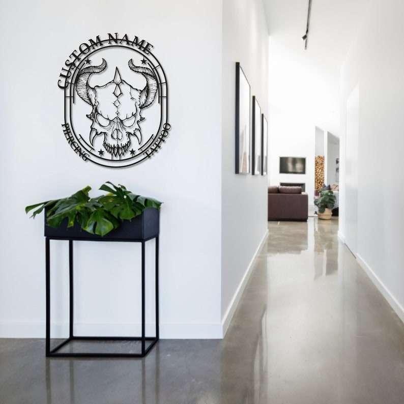 Personalized Skull Tattoo Metal Wall Art Tattoo Studio Sign Tattoo Room ...